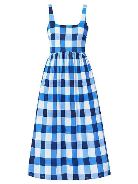 RO&ZO Raya Gingham Print Stretch-cotton Maxi Dress - Blue