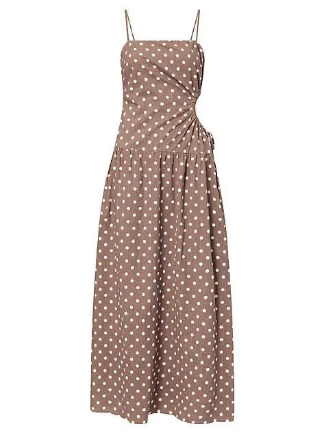 4TH & RECKLESS Polka-dot Linen-blend Maxi Dress - Brown