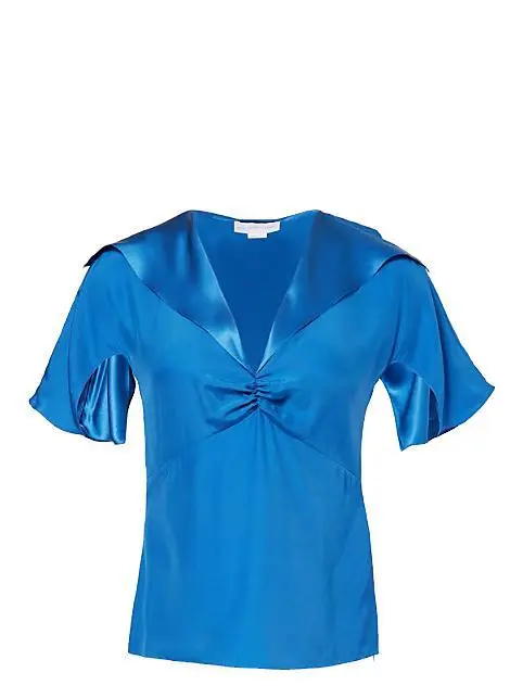 Stella McCartney Cap Sleeve V-neck Silk Top - Cobalt
