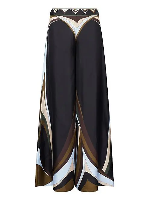 Emilio Pucci Printed Wide-leg Silk Trousers - Khaki Blue