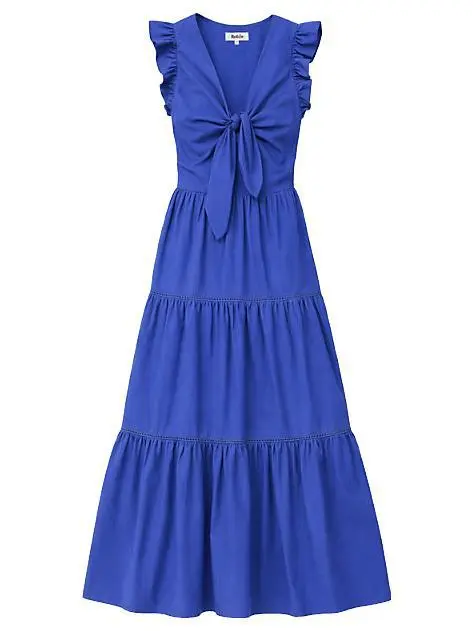 RO&ZO Sleeveless Tie-front Cotton-poplin Maxi Dress - Blue