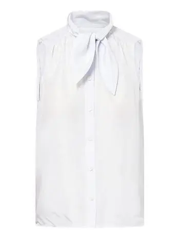 FRAME Novelist Neck-tie Silk Tank Shirt - Chambray Blue Multi