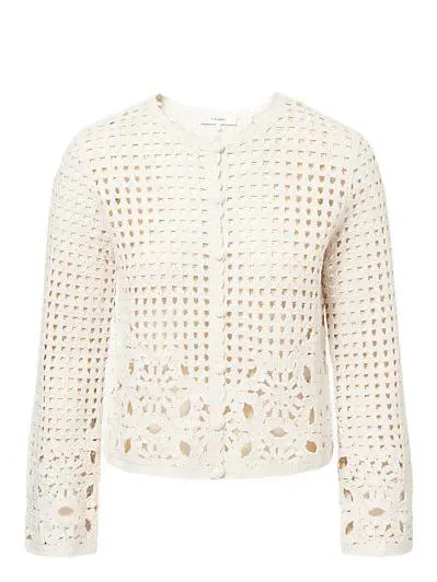 FRAME Cut-out Weave Cotton Cardigan - Cream