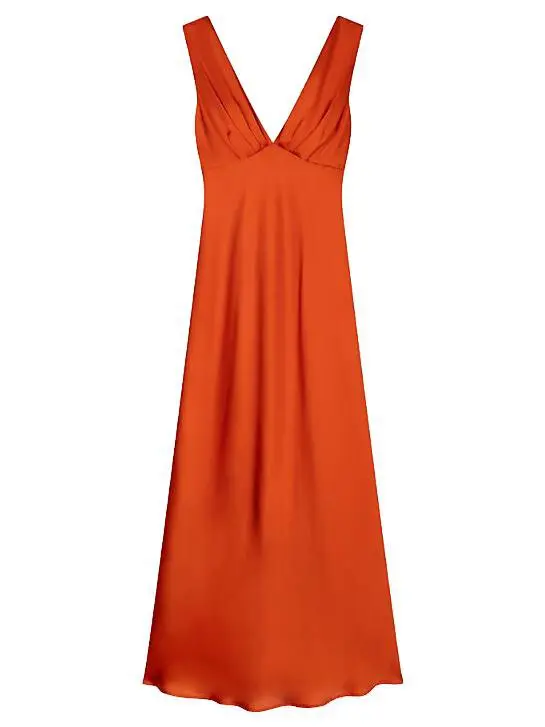 OMNES Casey V-neck Satin Maxi Dress - Burnt Orange
