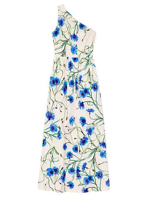 RO&ZO Aubrey Floral One-shoulder Stretch-cotton Midi Dress - Ivory