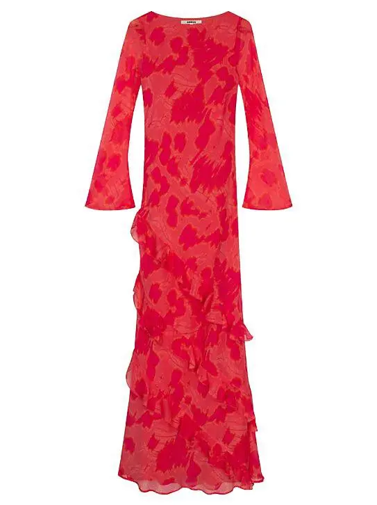 OMNES Bridie Sunset Blur-print Chiffon Maxi Dress - Pink Sunset Blur