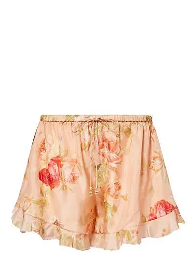Zimmermann Roselight Silk Frill Shorts - Pink Rose Floral
