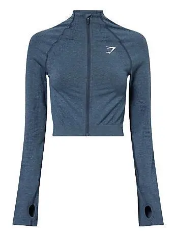 GYMSHARK Vital Seamless 2.0 Zipped Cropped Jacket - Gs Stealth Blue/ Marl