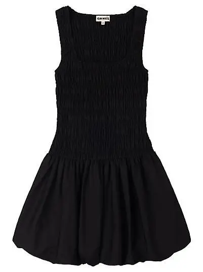 OMNES Fernanda Puffball-hem Cotton Mini Dress - Black