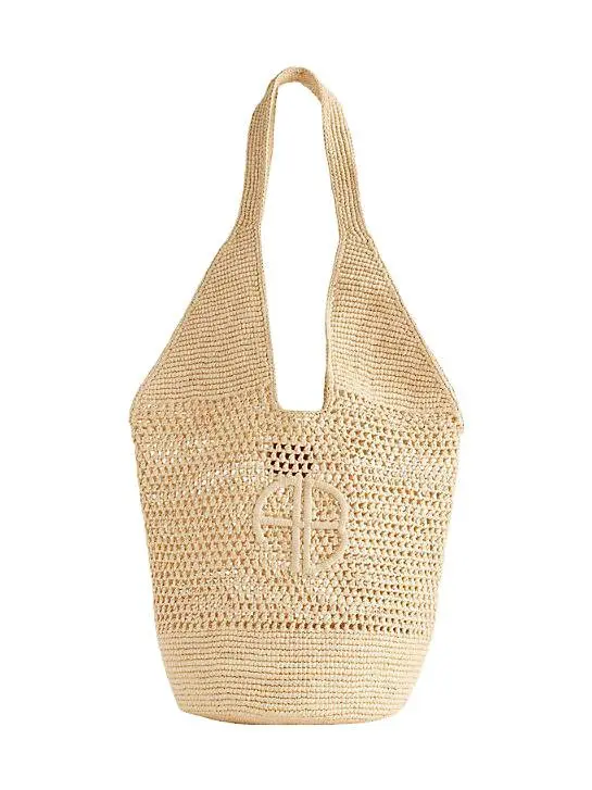 ANINE BING Leah Raffia Hobo Bag - Beige