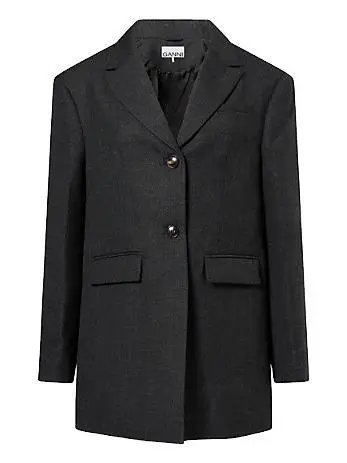 GANNI Single-breasted Wool-blend Blazer - Phantom