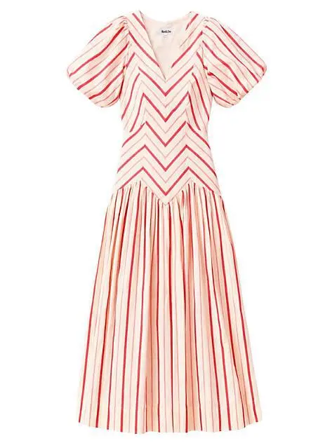 RO&ZO Willow Stripe-print Cotton Midi Dress - Pink
