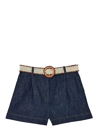 REISS Belted Linen Shorts - Indigo