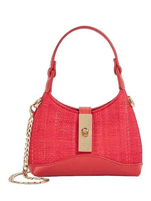 DUNE Supportive Turn-lock Micro Raffia Bag - Red Natural Raffia