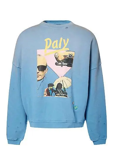 PALY HOLLYWOOD Distressed Graphic Print Crewneck Jumper - Blue