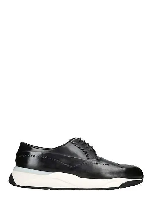 Santoni Leather Derby Trainers With Brogue Detailing And Lug Sole - Navy