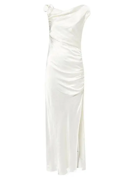 Shona Joy La Lune Gathered Draped Satin Maxi Dress - White
