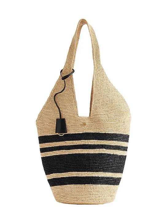 ANINE BING Leah Striped Raffia Hobo Bag - Tan