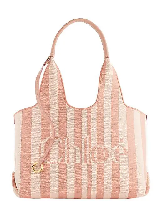 Chloé Striped Logo Cotton-canvas Tote Bag - Nougat
