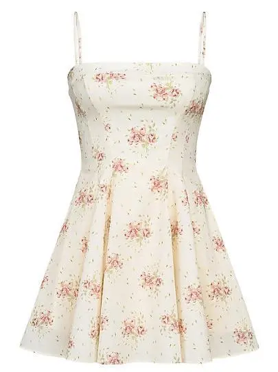 House Of Cb Dolly Floral-print Stretch-cotton Flared Mini Dress - Ivory Vintage Rose