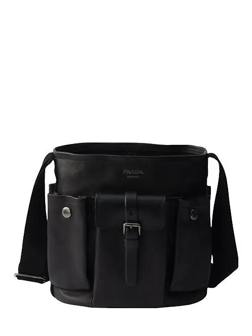 Prada Route Mini Leather Bucket Bag - Black