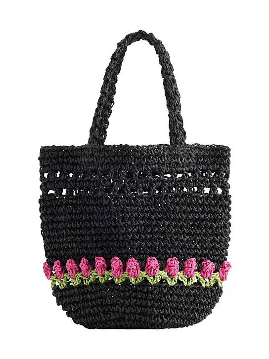 DAMSON MADDER Tulip Raffia Bag - Black