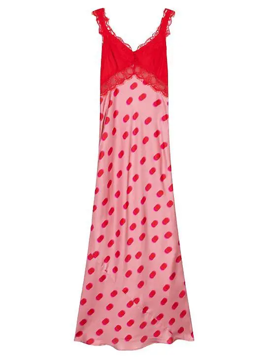 OMNES Allie Polka-dot Satin Maxi Dress - Pink / Red Polka Dot