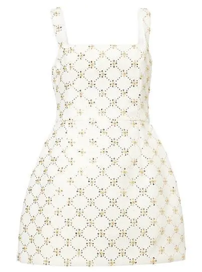 NADINE MERABI Sofia Embellished Woven Mini Dress - White