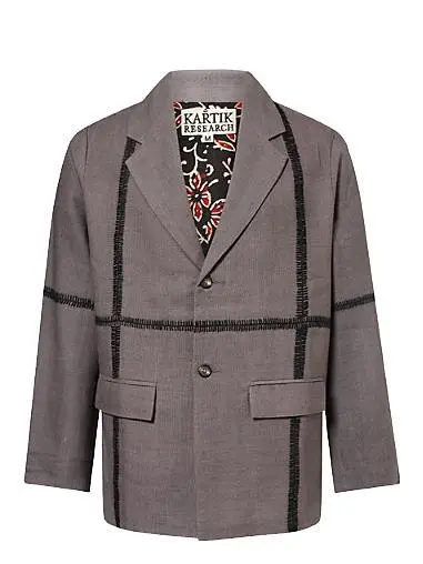 KARTIK RESEARCH Contrasting Embroidered Cotton Jacket - Deep Purple