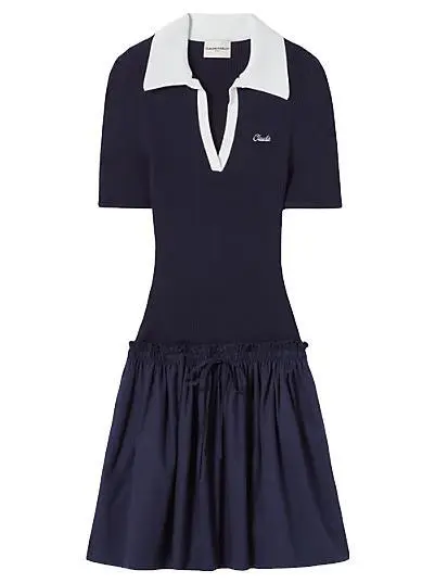 Claudie Pierlot Logo-embroidered Mixed-material Mini Dress - Navy