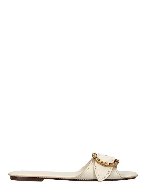 Zimmermann Solena Flat Leather Slides With Ornamental Buckle - Bone