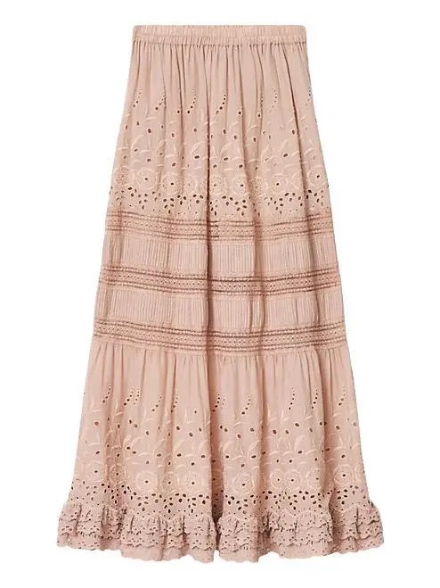 ALLSAINTS Camille Embroidered Woven Maxi Skirt - Plaster Pink
