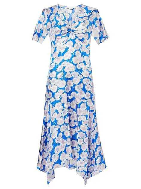 Stella McCartney Daisy Print Silk Midi Dress - Cobalt