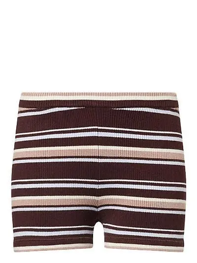 Lounge Stripe-pattern Ribbed Stretch-knit Shorts - Brown Stripe
