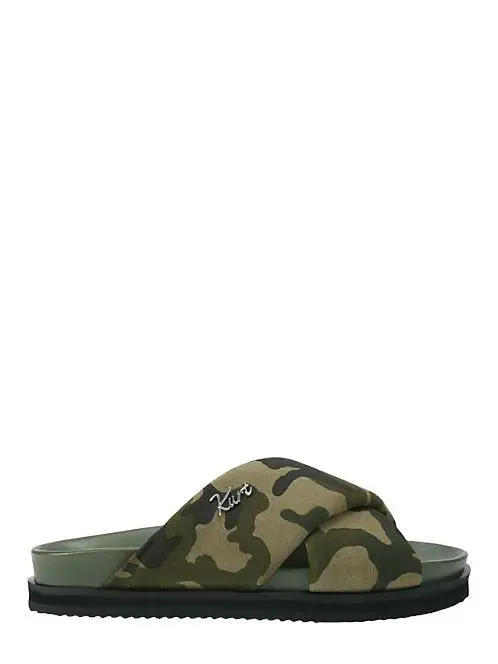Kurt Geiger Baron Camo Suede Slides - Khaki