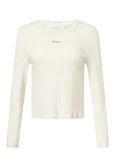 MOTHER The Ls Itty Bitty Ringer Embroidered Cotton Top - Whisperer White