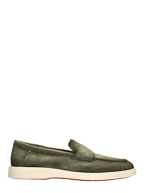 Santoni Detroit Penny Suede Loafers - Khaki