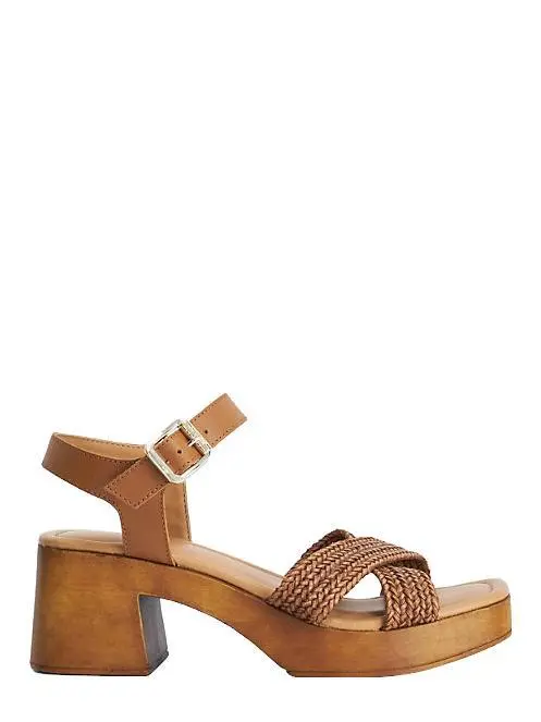 DUNE Janko Heeled Leather Sandals - Tan Leather Mix