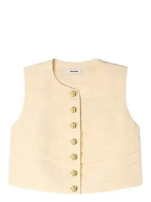 Sandro Pleated Sleeveless Cotton-blend Crop Top - Vanilla