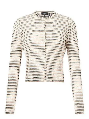 Theory Striped Rib-knit Cropped Cardigan - Bone Pink Multi