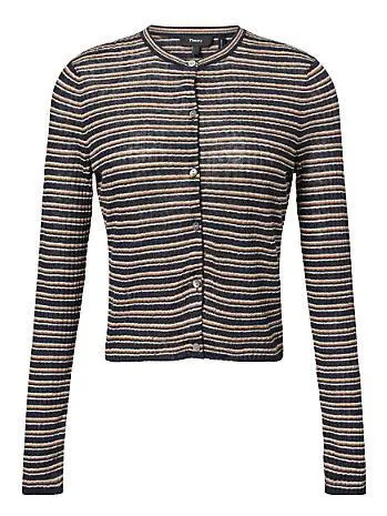 Theory Striped Rib-knit Cropped Cardigan - Nocturne Blue Multi