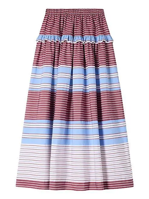 Sandro Striped Cotton Maxi Skirt - Burgundy / White