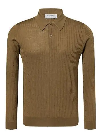 John Smedley Hodson Ribbed Merino-wool Polo Jumper - Rewilding Green