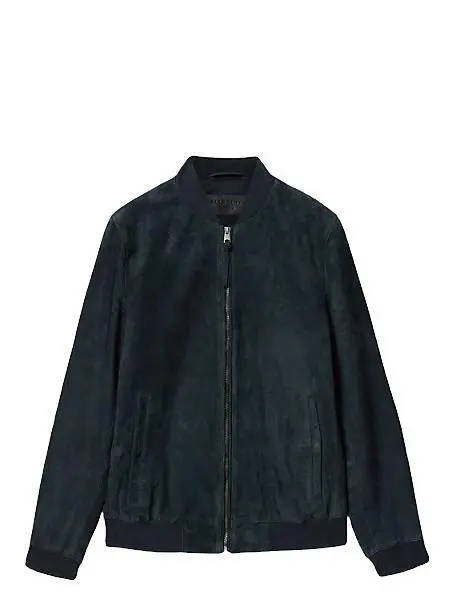 ALLSAINTS Morten Baseball-collar Suede Bomber Jacket - Navy Blue