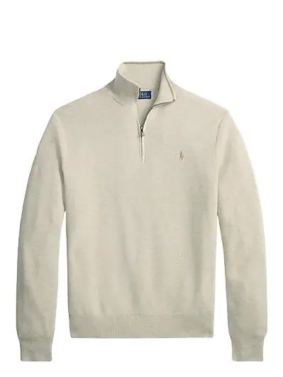Polo Ralph Lauren Quarter Zip Cotton Sweater - Light Walnut Brown Hthr