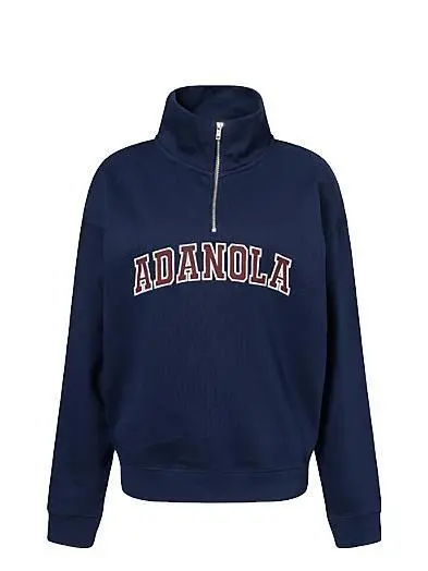 ADANOLA Varsity Funnel-neck Zip Sweatshirt - Navy Blue/burgundy