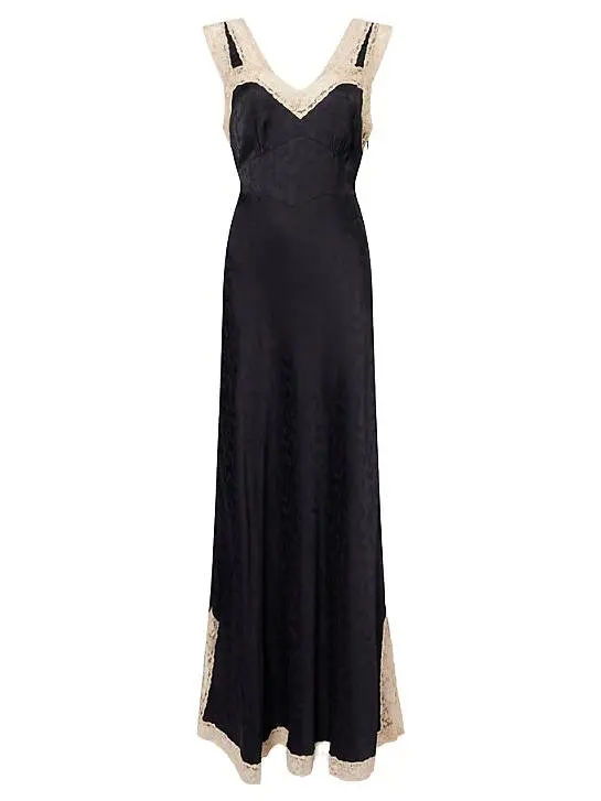 Rixo Keily Floral-print Lace-trim Woven Maxi Dress - Black