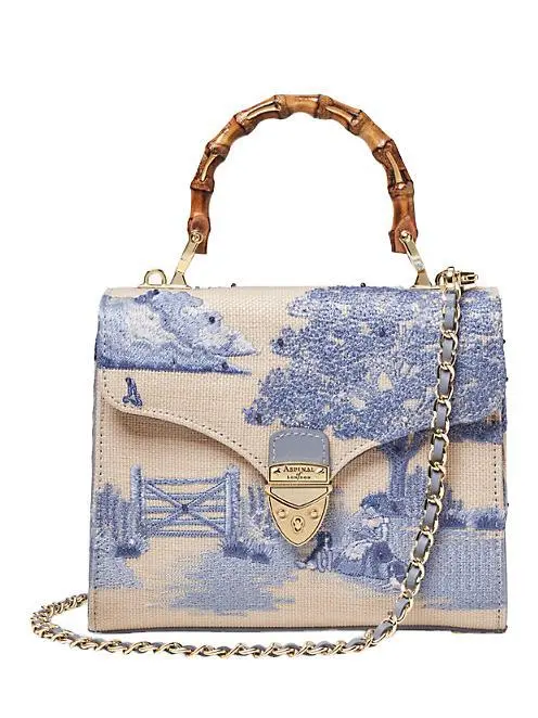 ASPINAL OF LONDON Mayfair Embroidered Raffia Mini Bag - Skyblue