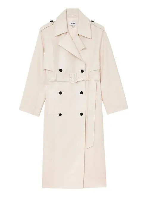 REISS Charli Double-breasted Woven Trench Coat - White