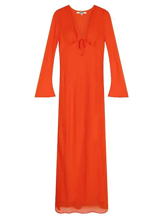 OMNES Flute Sleeve V-neck Maxi Dress - Tangerine